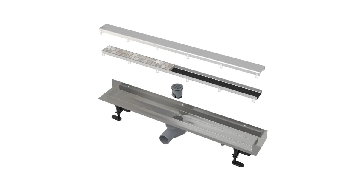 ALCAPLAST Podlahový žlab s okrajem pro oboustranný rošt a s pevným ...